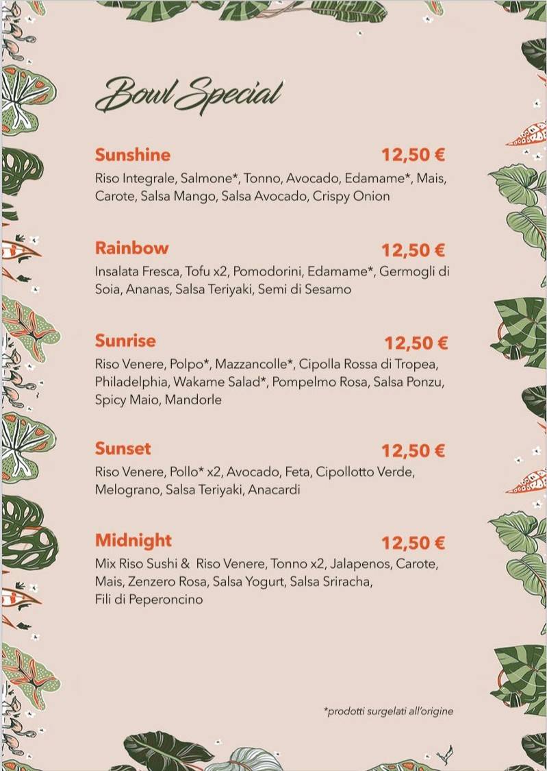 Menu da Sensation pokè ristorante, Arona