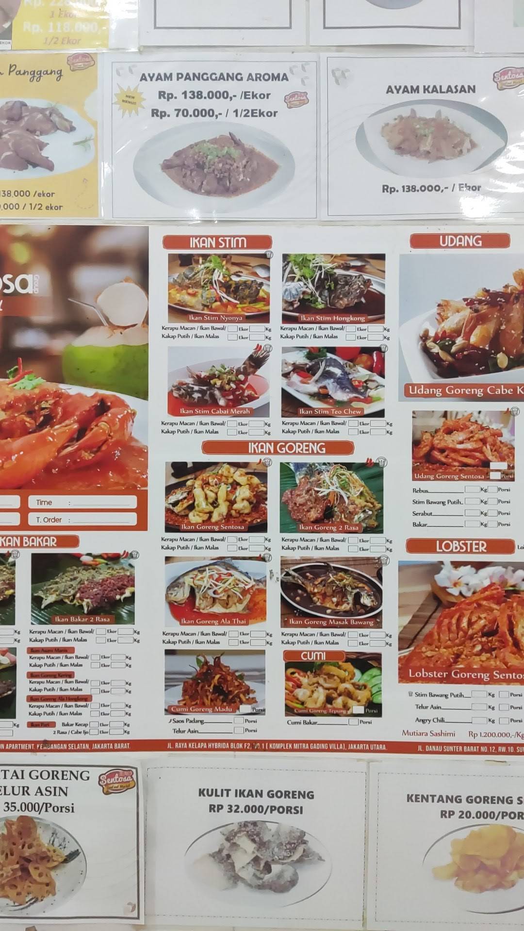 Menu at Sentosa Seafood PIK 2 restaurant, North Jakarta