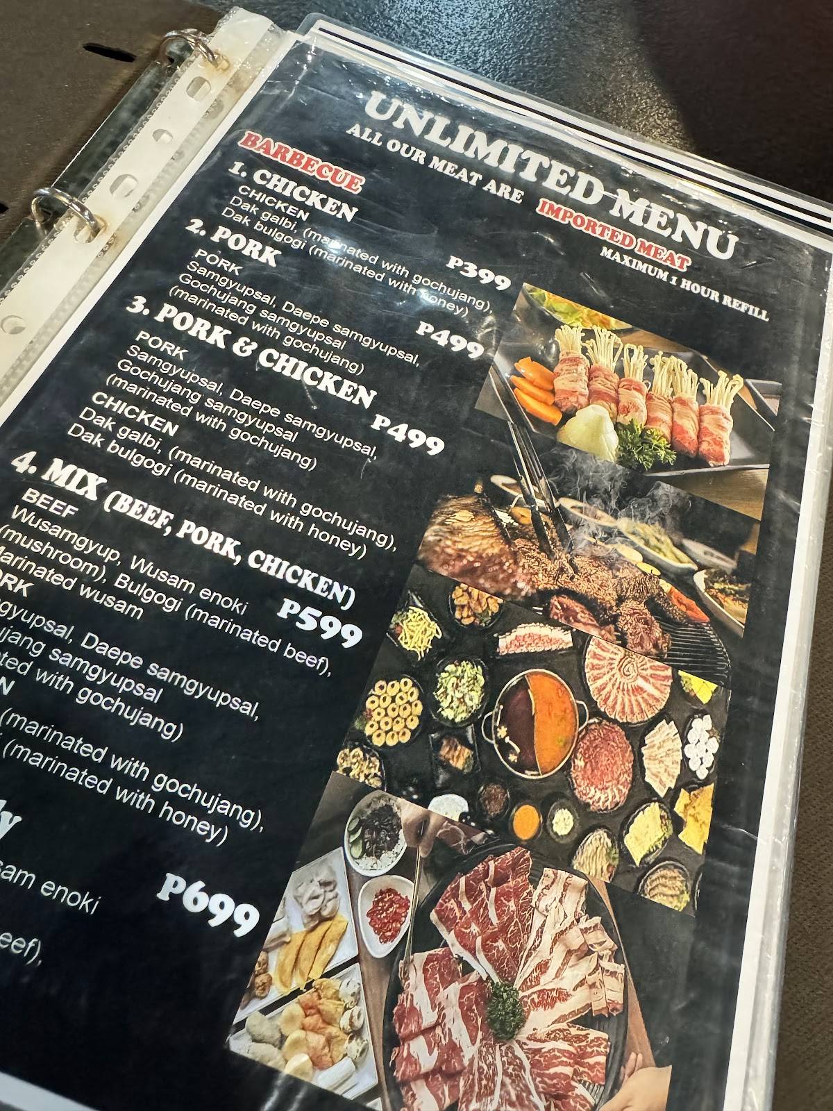 Menu at Seoul Korean Barbeque House, Silang
