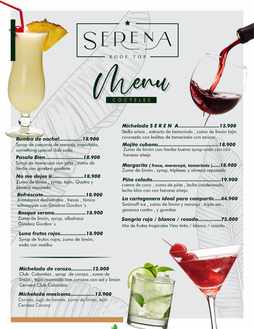 Carta del restaurante Serena Rooftop Cartagena, Colombia