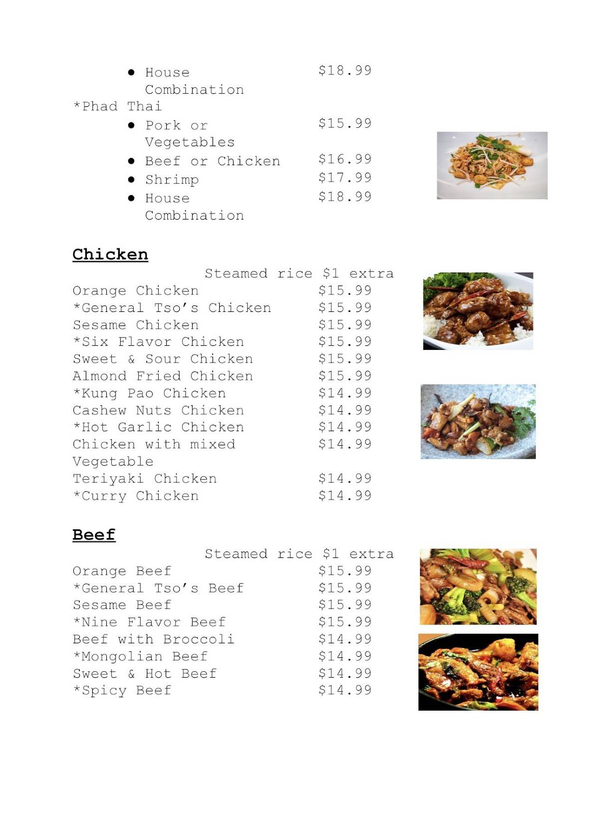 Menu at Sesame Wok restaurant, Deer Lodge