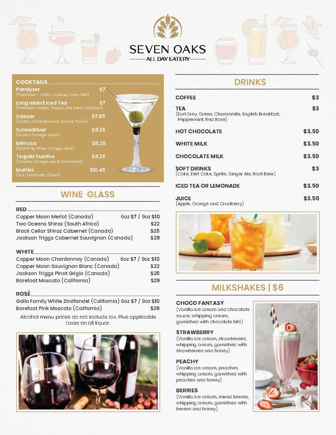 Menu at Seven Oaks All Day Eatery restaurant, Regina, 777 Albert St