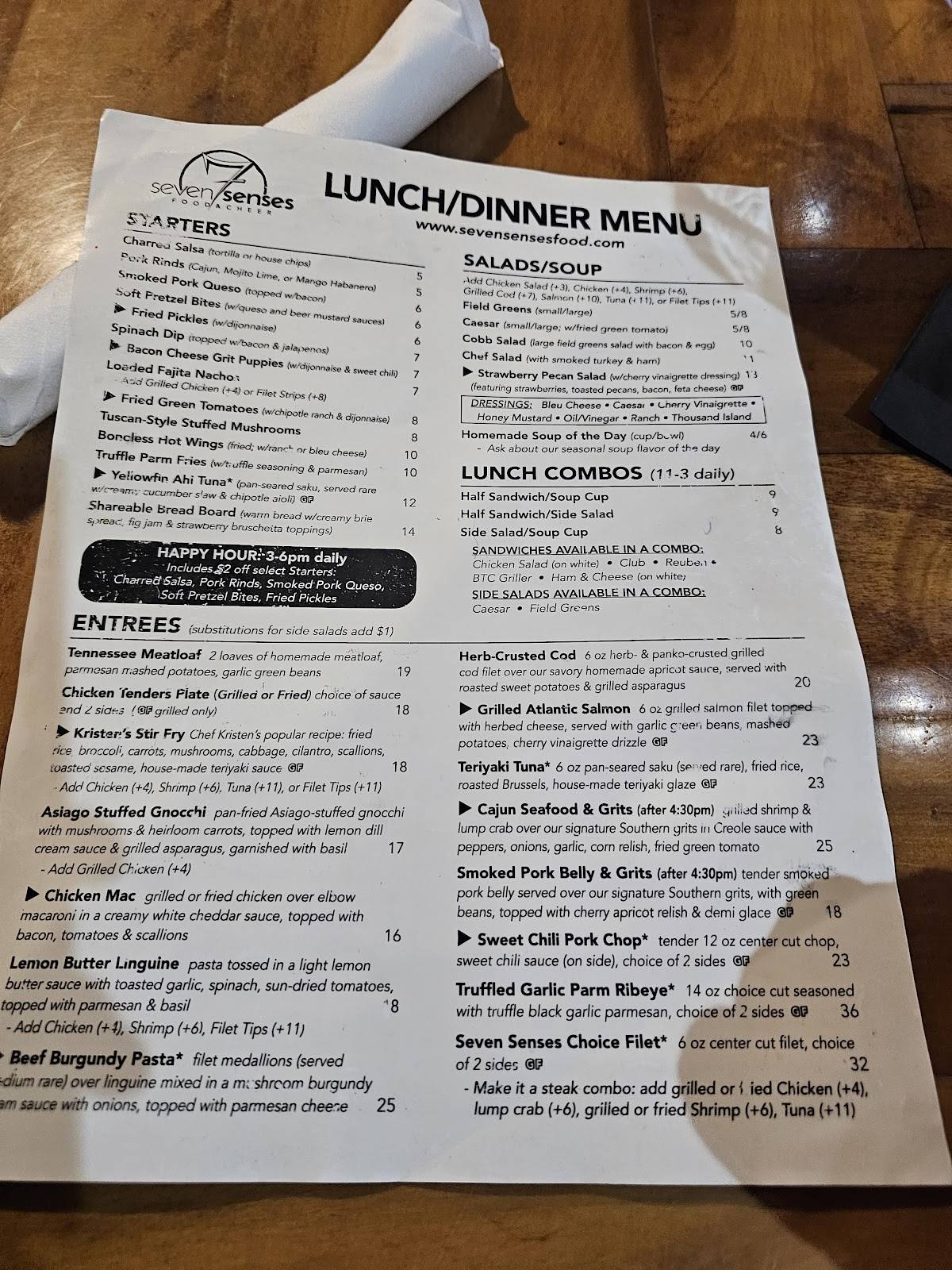 Carta del restaurante Seven Senses Food & Cheer, Cookeville