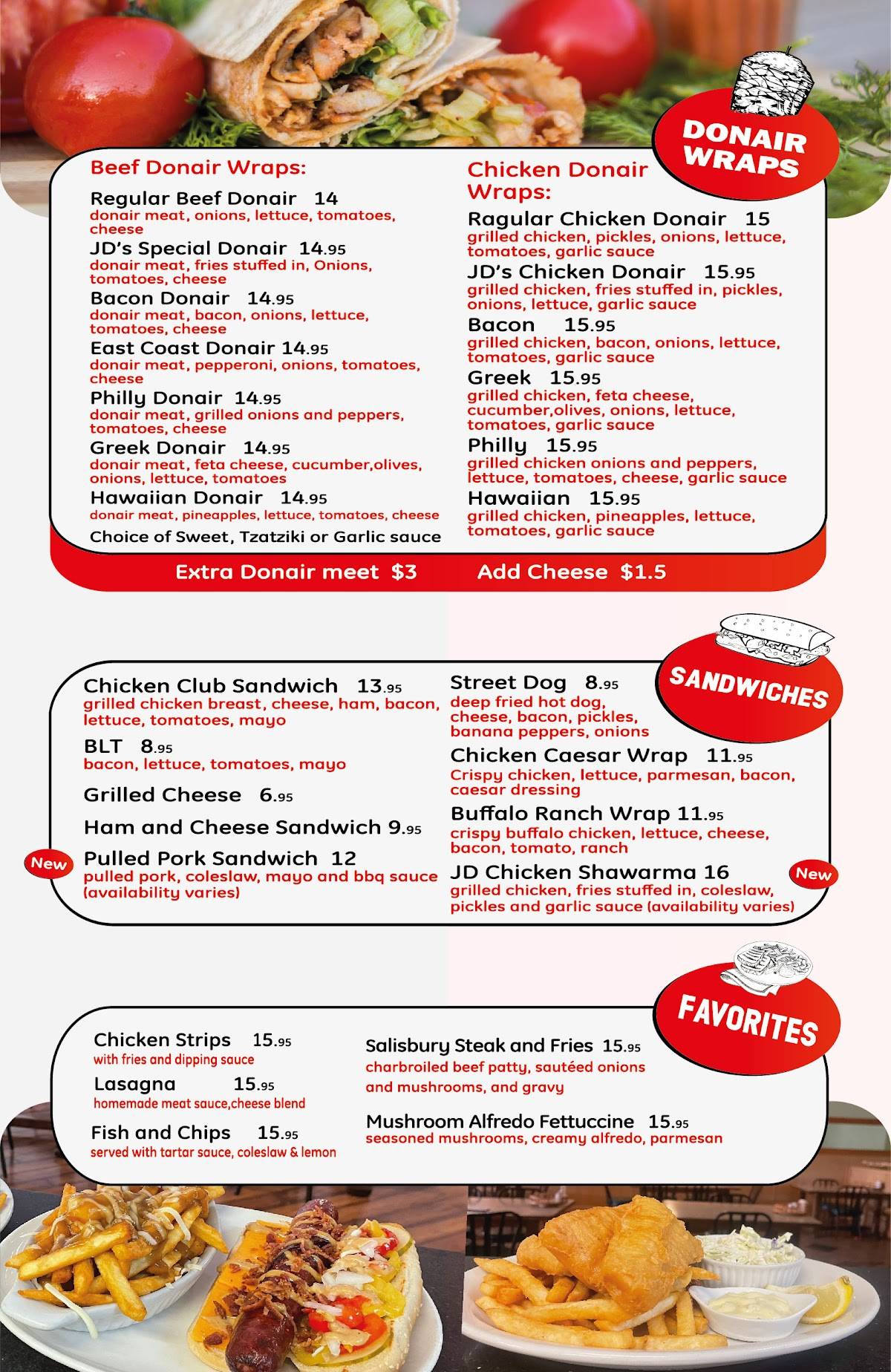 Menu at JD's Restaurant, Sexsmith