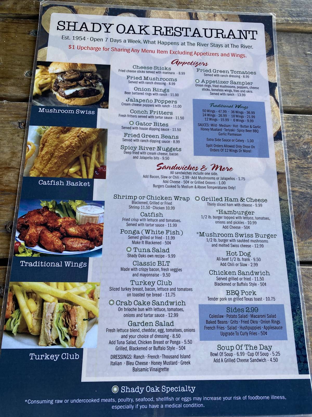 Menu at Shady Oak Restaurant, DeLand, New York Ave W