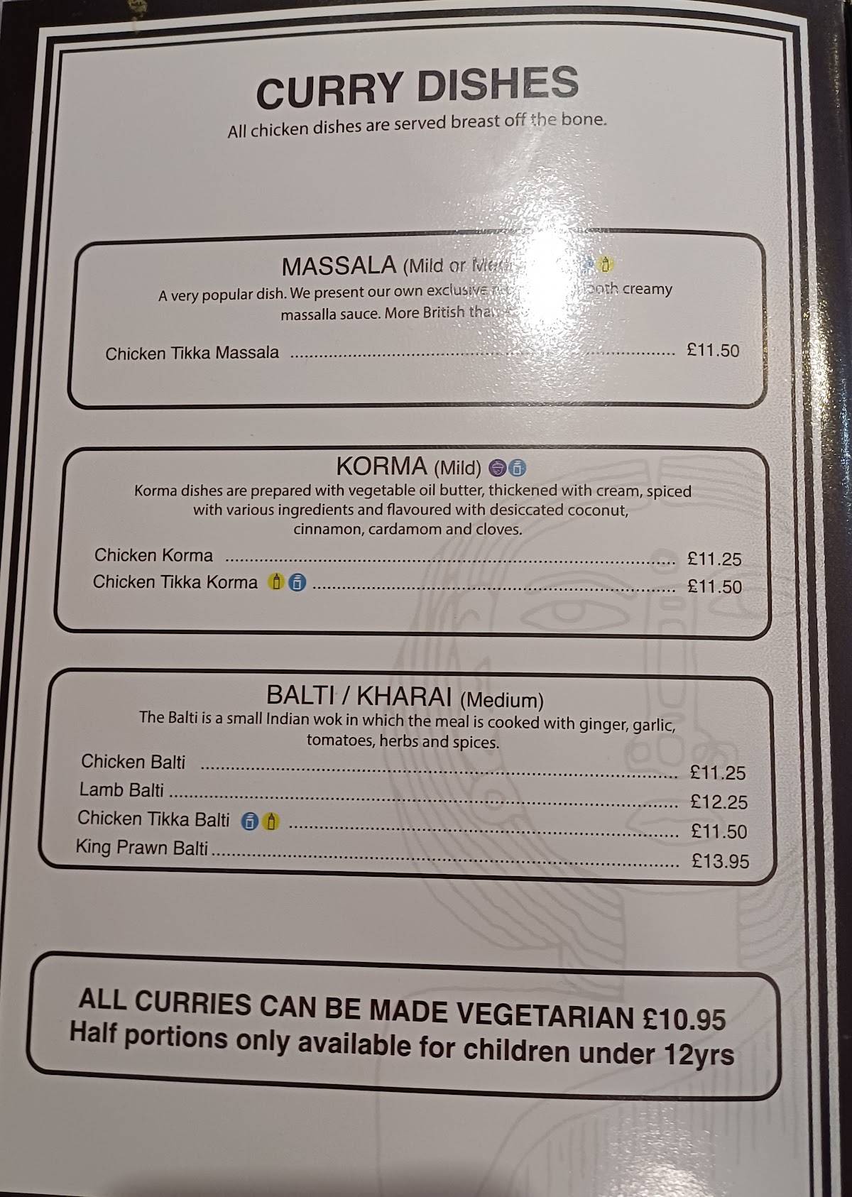 Menu at Shajan restaurant, Blackburn