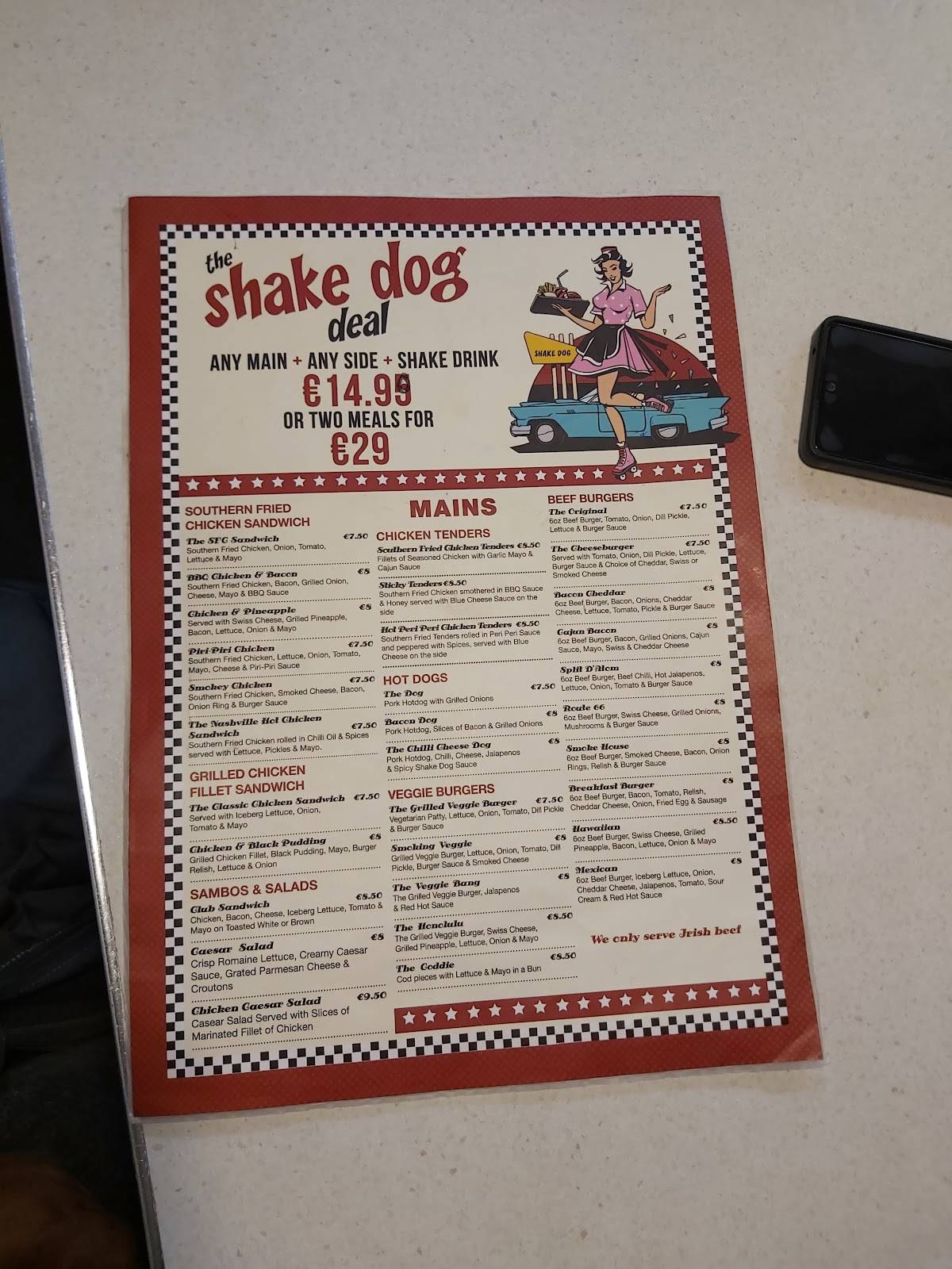 Carta del restaurante Shake Dog The Finer Diner, Dublin