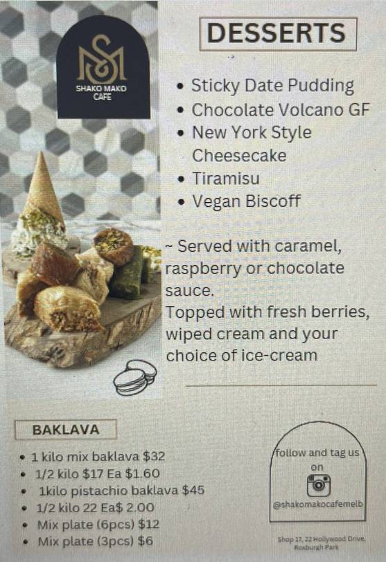 Menu at Shako Mako restaurant, Roxburgh Park, Shop 17/22 Hollywood Dr