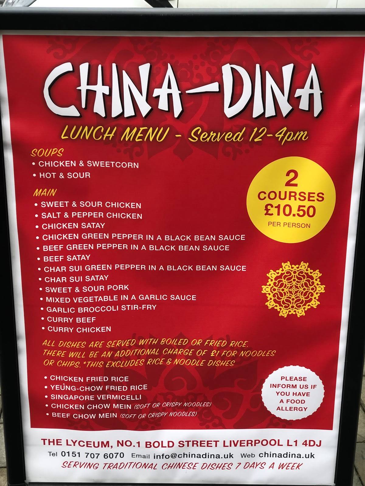 Menu at Shanghai Palace restaurant, Liverpool, The Lyceum