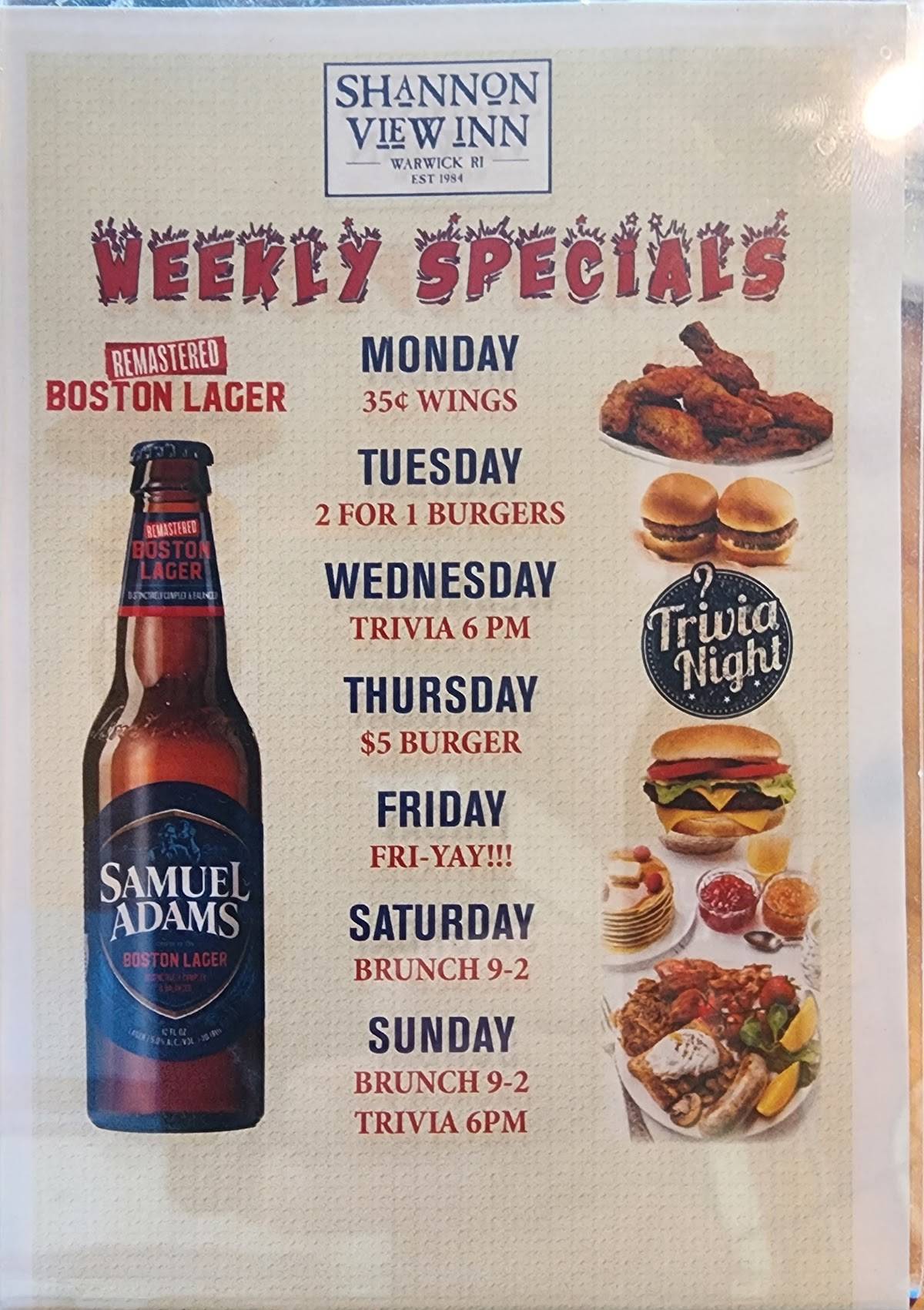 Menu at Shannon View Inn pub & bar, Warwick