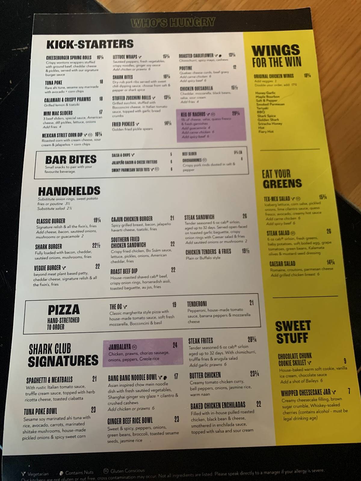Menu at Shark Club Sports Bar & Grill, Calgary, 11 St SE