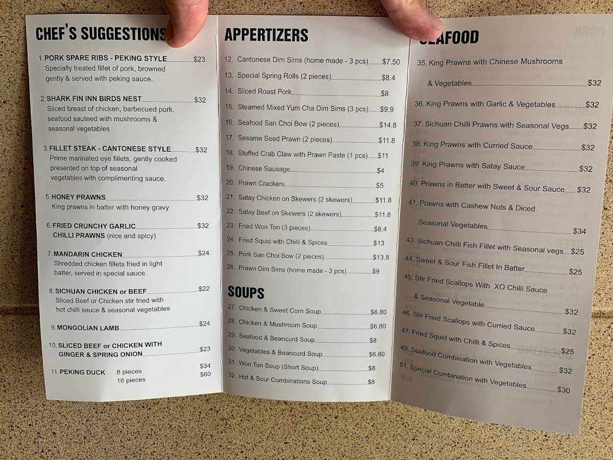 Menu at Shark Fin Chinese Restaurant, Keysborough