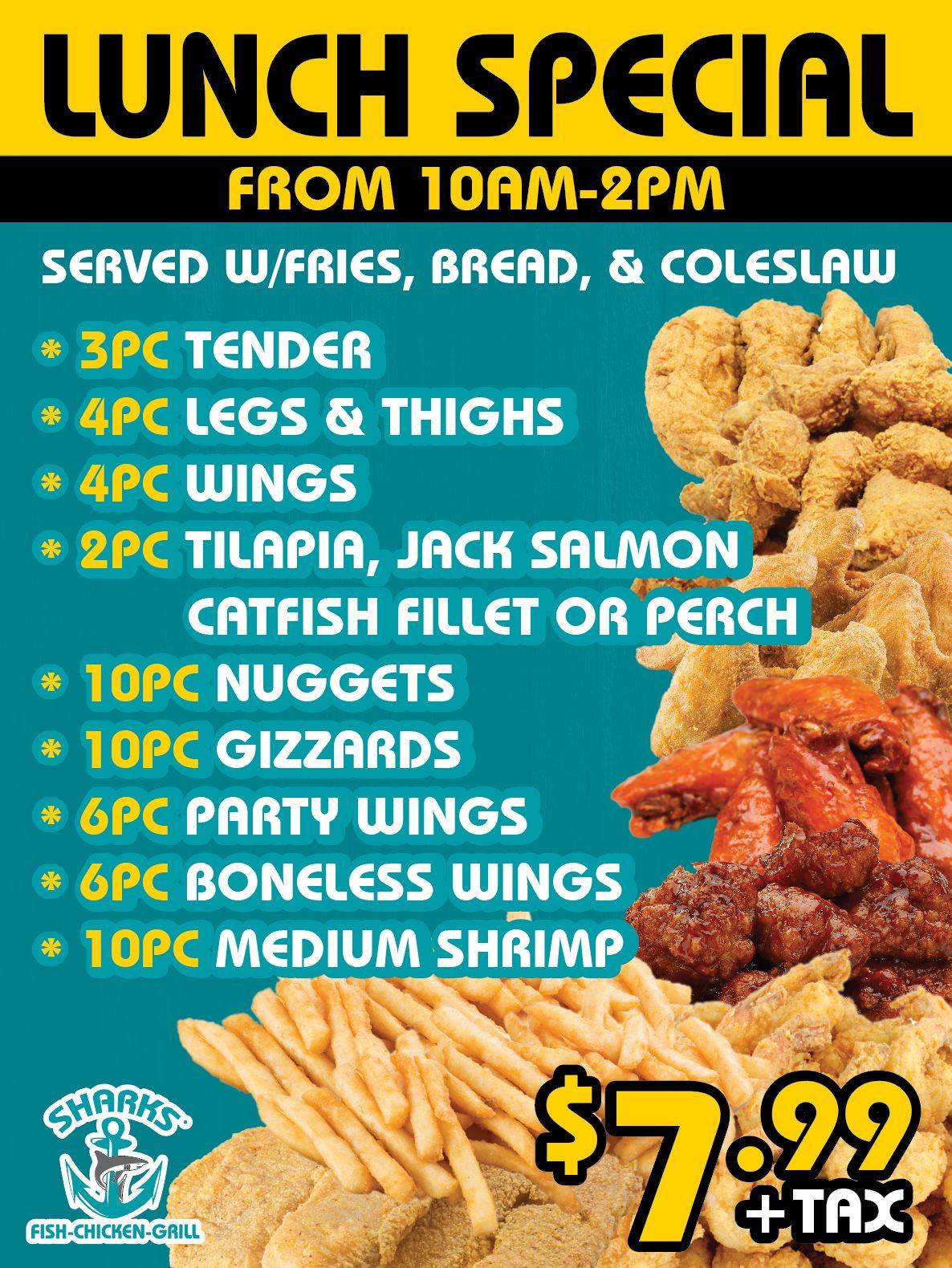 Menu at Sharks Fish Chicken & Grill fast food, Chicago, 250 E 35th St