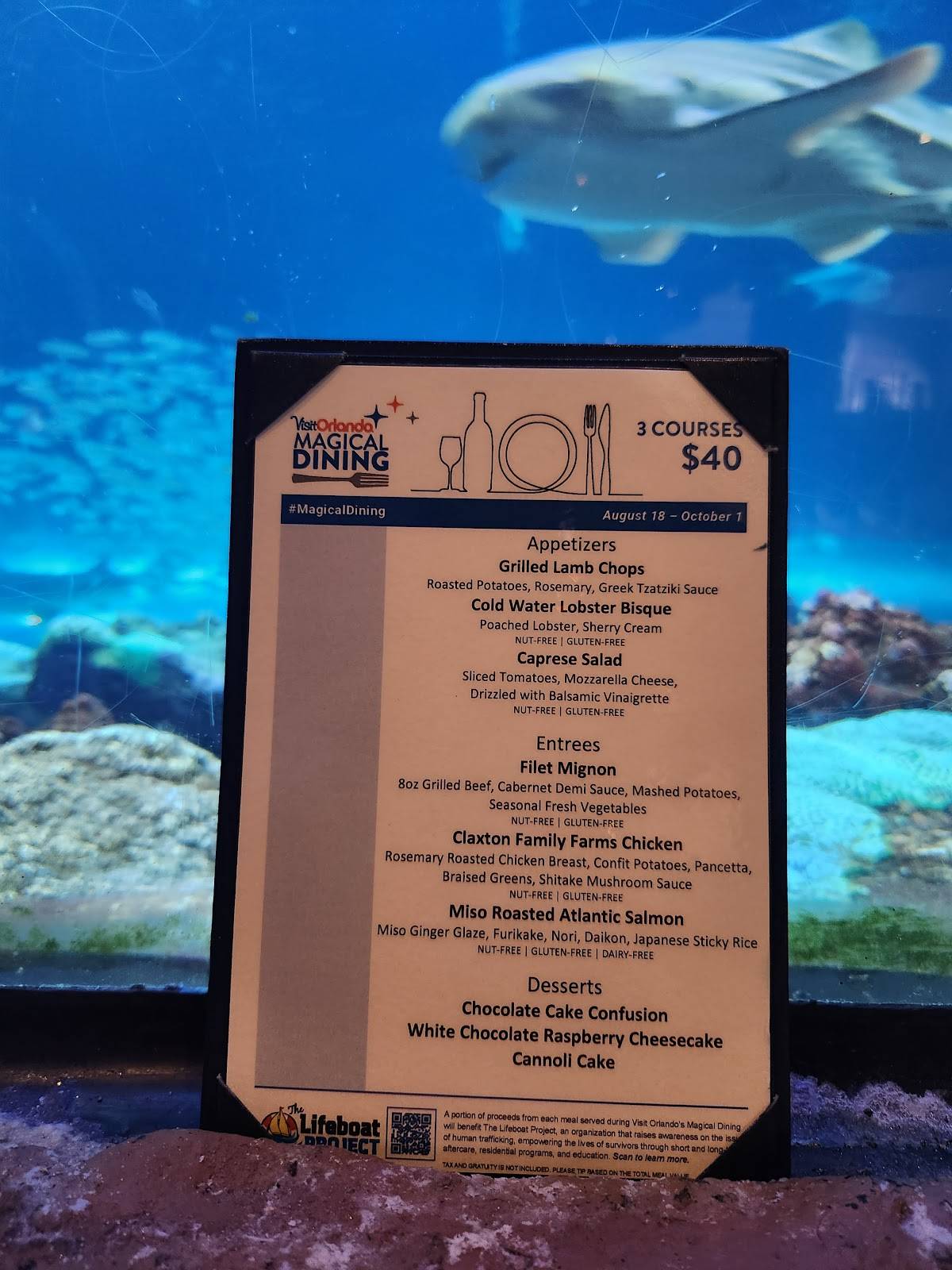 Menu at Sharks Underwater Grill pub & bar, Orlando