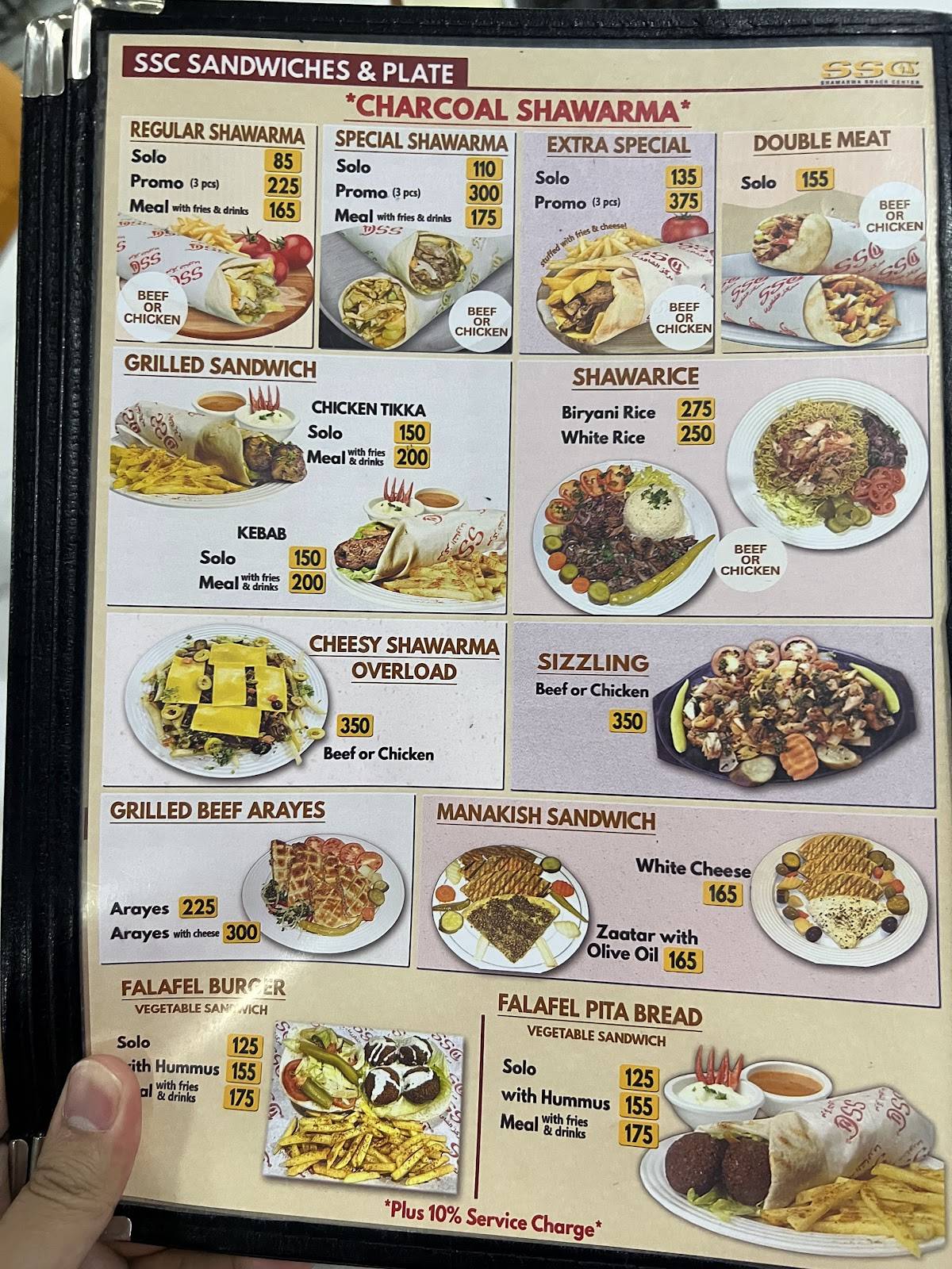 Menu at Shawarma Snack Center restaurant, Manila, 484 Salas St