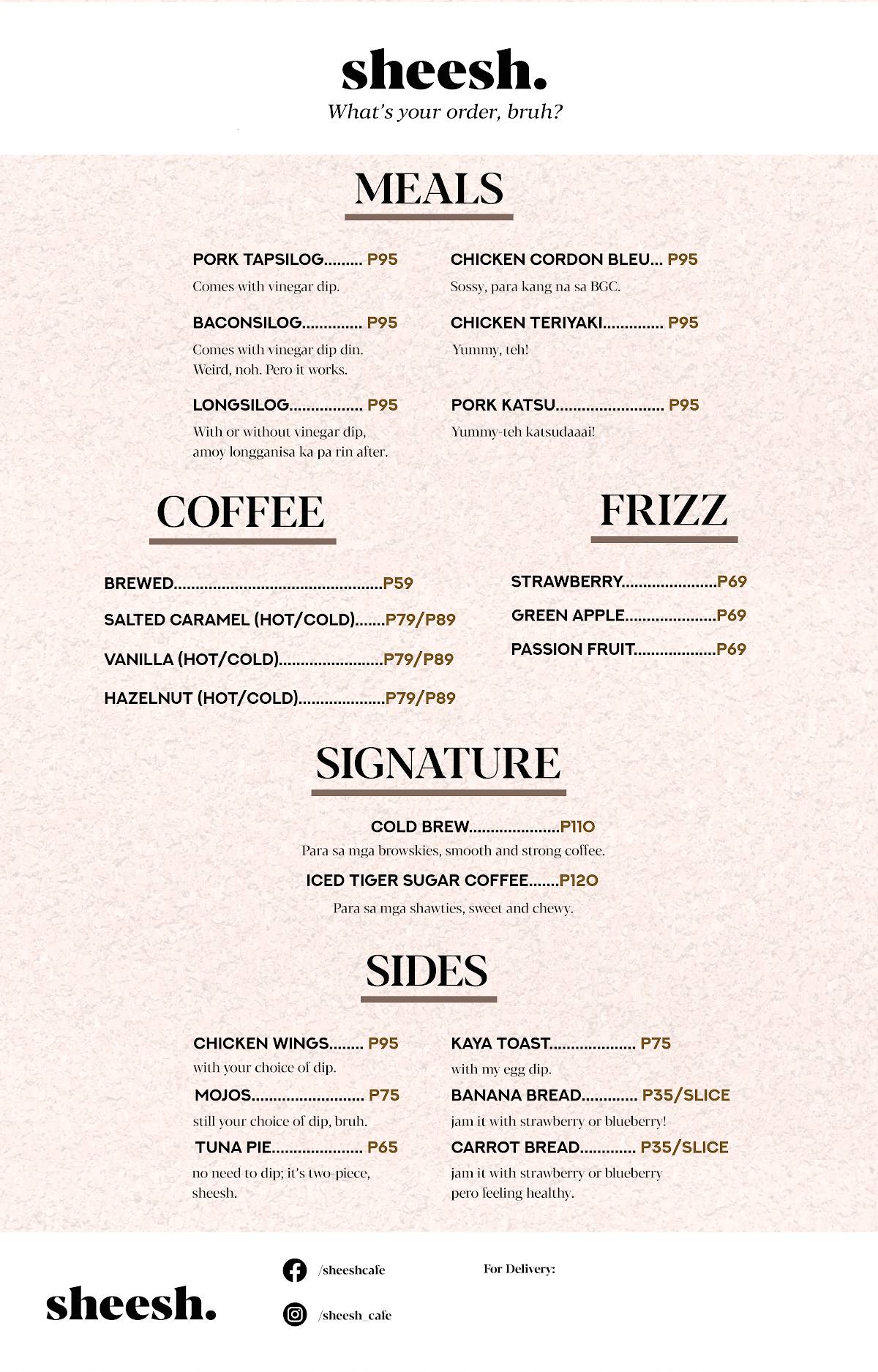 Menu at Sheesh Cafe, Baguio