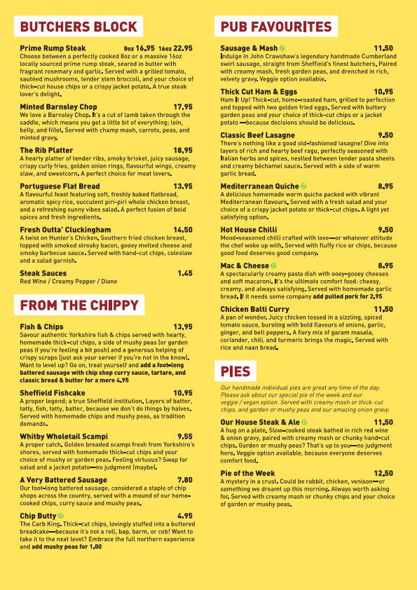 Menu at The Roebuck Tavern and Kitchen pub & bar, Sheffield