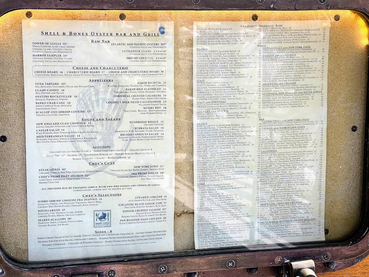 Menu at Shell & Bones Oyster Bar & Grill, New Haven