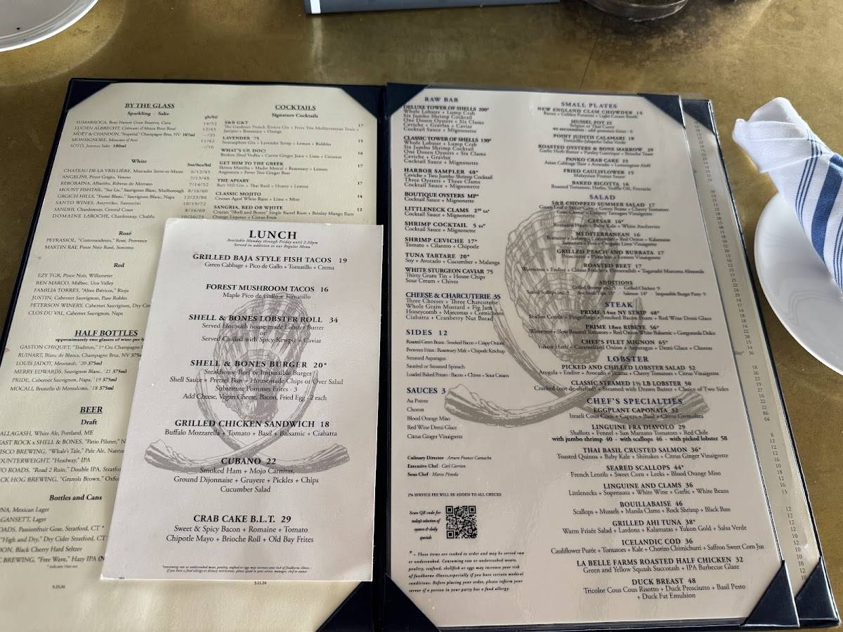 Menu at Shell & Bones Oyster Bar & Grill, New Haven