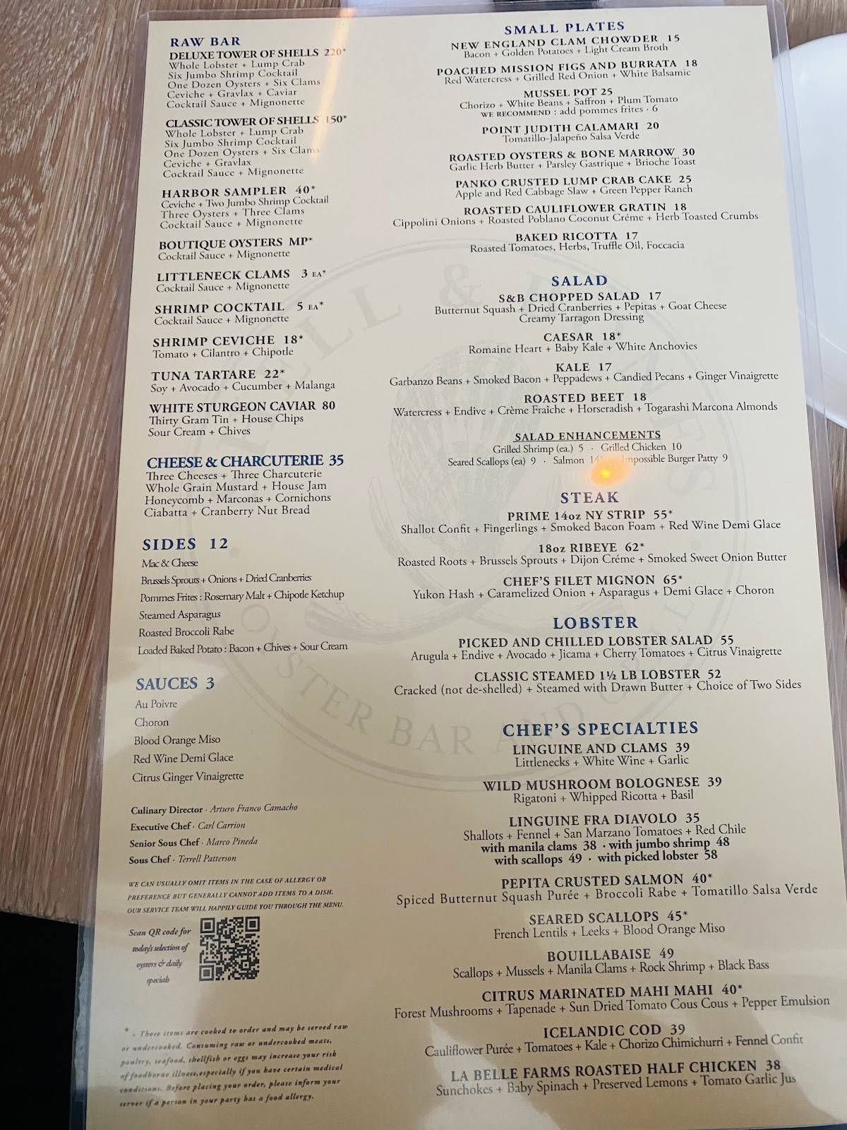 Menu at Shell & Bones Oyster Bar and Grill, New Haven