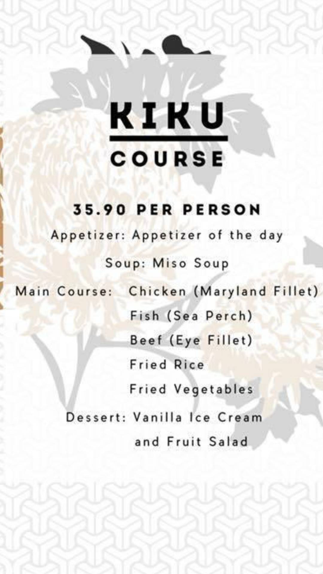 Menu at Shogun Japanese Teppanyaki restaurant, Canberra, 70 Bunda St