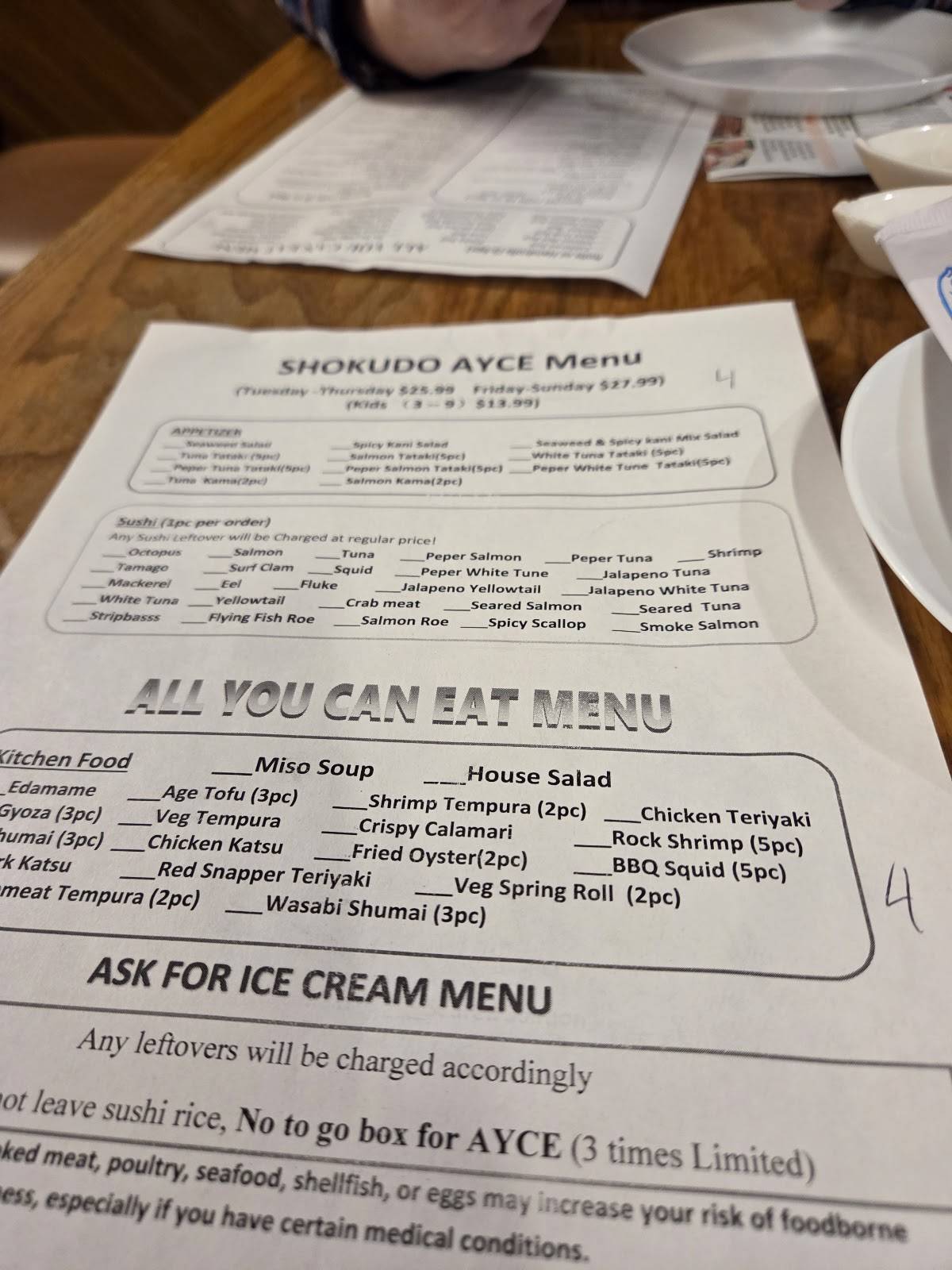 Menu at Shokudo sake bar, Glastonbury