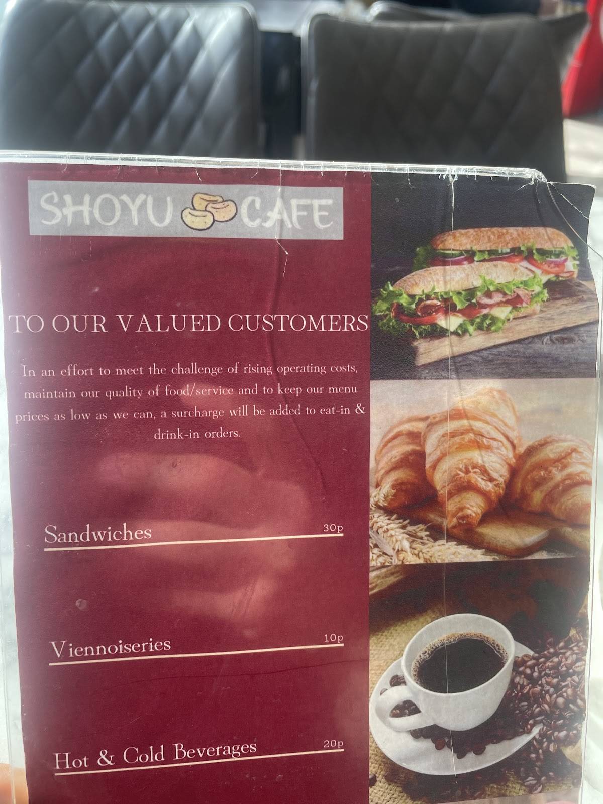 Menu at Shoyu Cafe, London