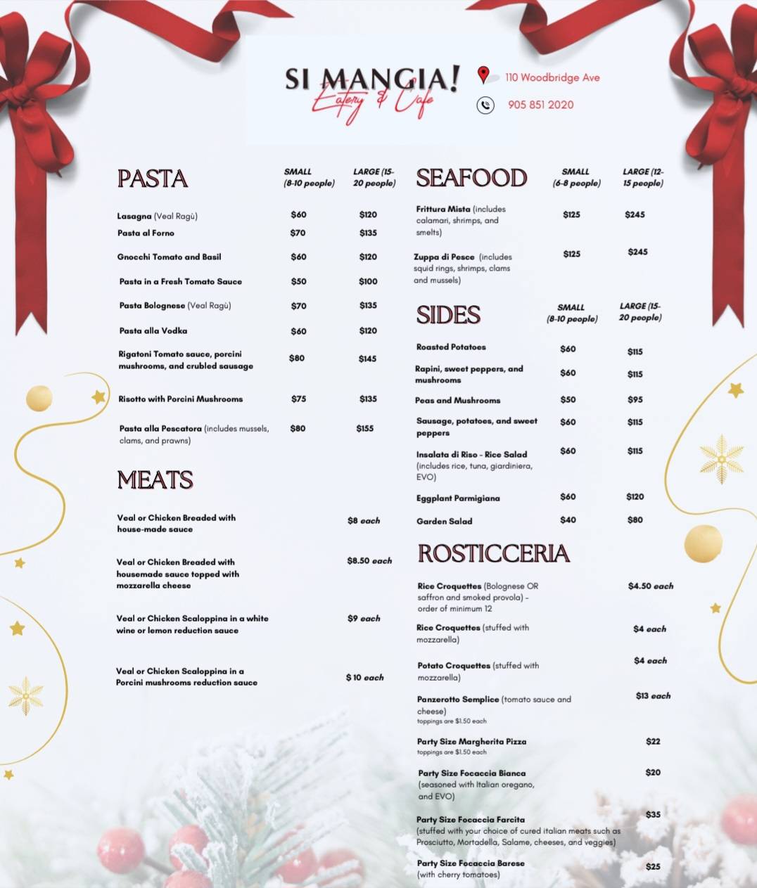 Menu at Si Mangia! Eatery & Cafe, Toronto