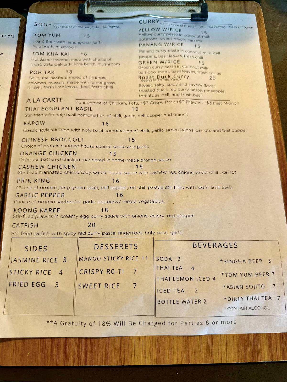 Menu at Siam Station Thai Street Food restaurant, Irvine