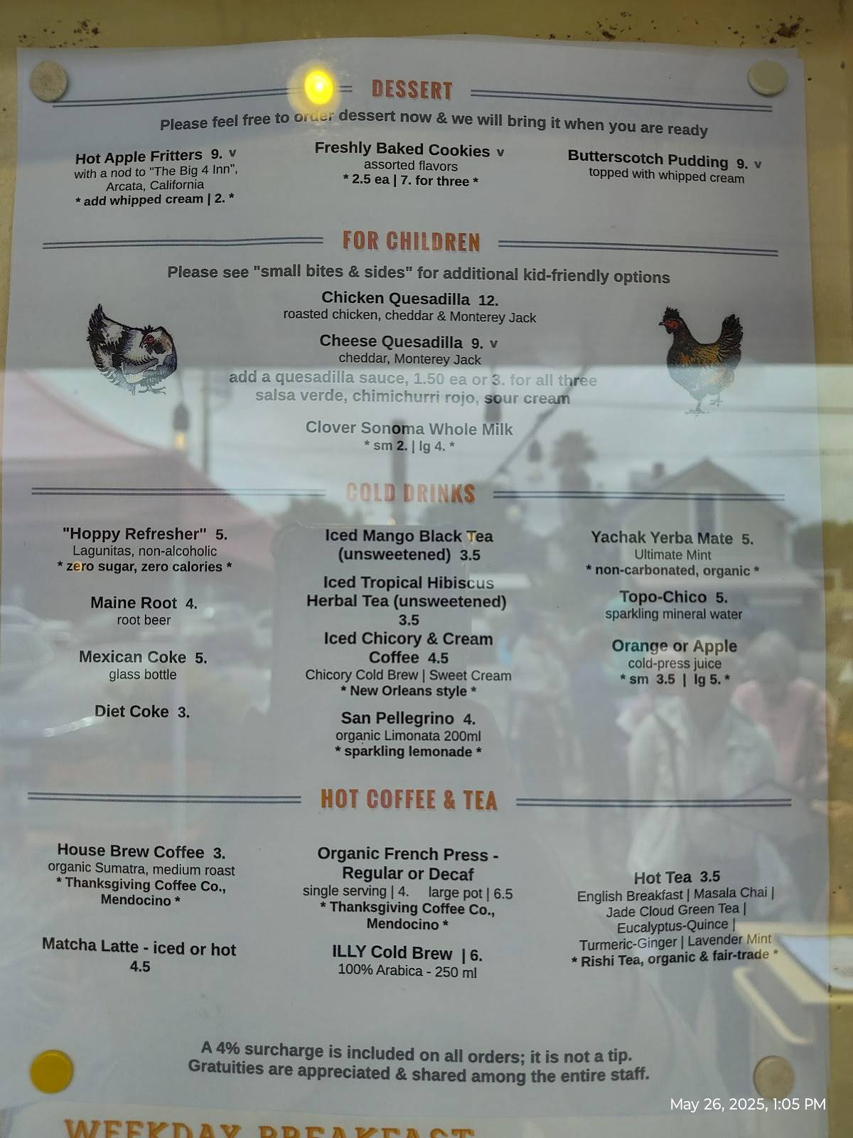 Menu at Side Street Kitchen restaurant, Point Reyes Station