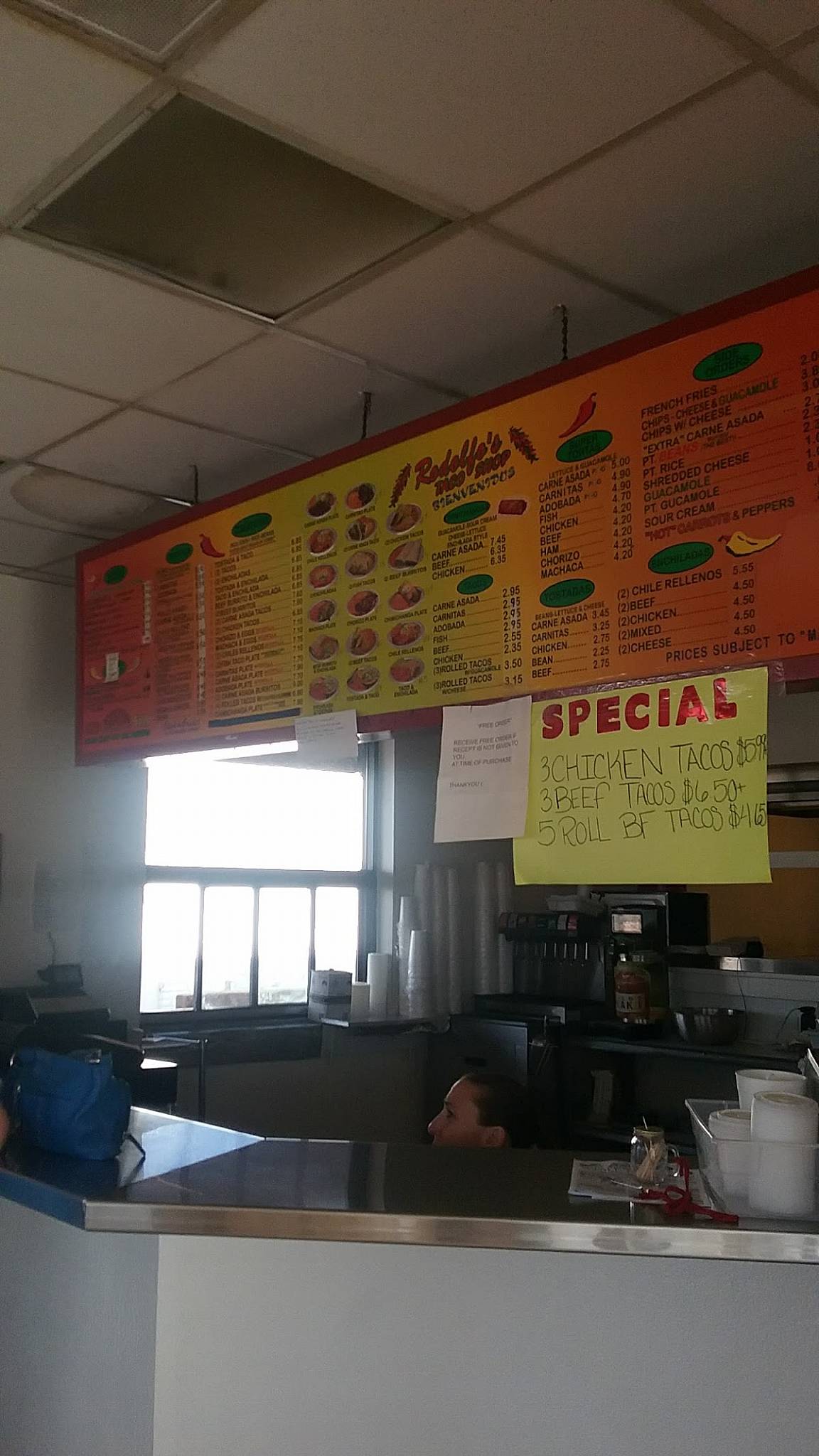 Menu at Rodolfo's Taco Shop restaurant, Sierra Vista