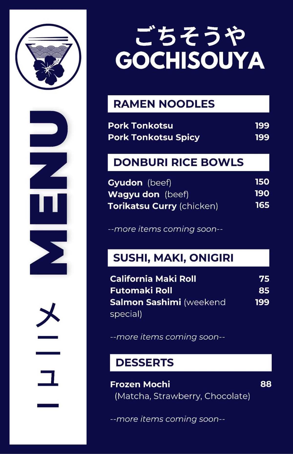 Menu at Hidden Ridge Food Park, Silang