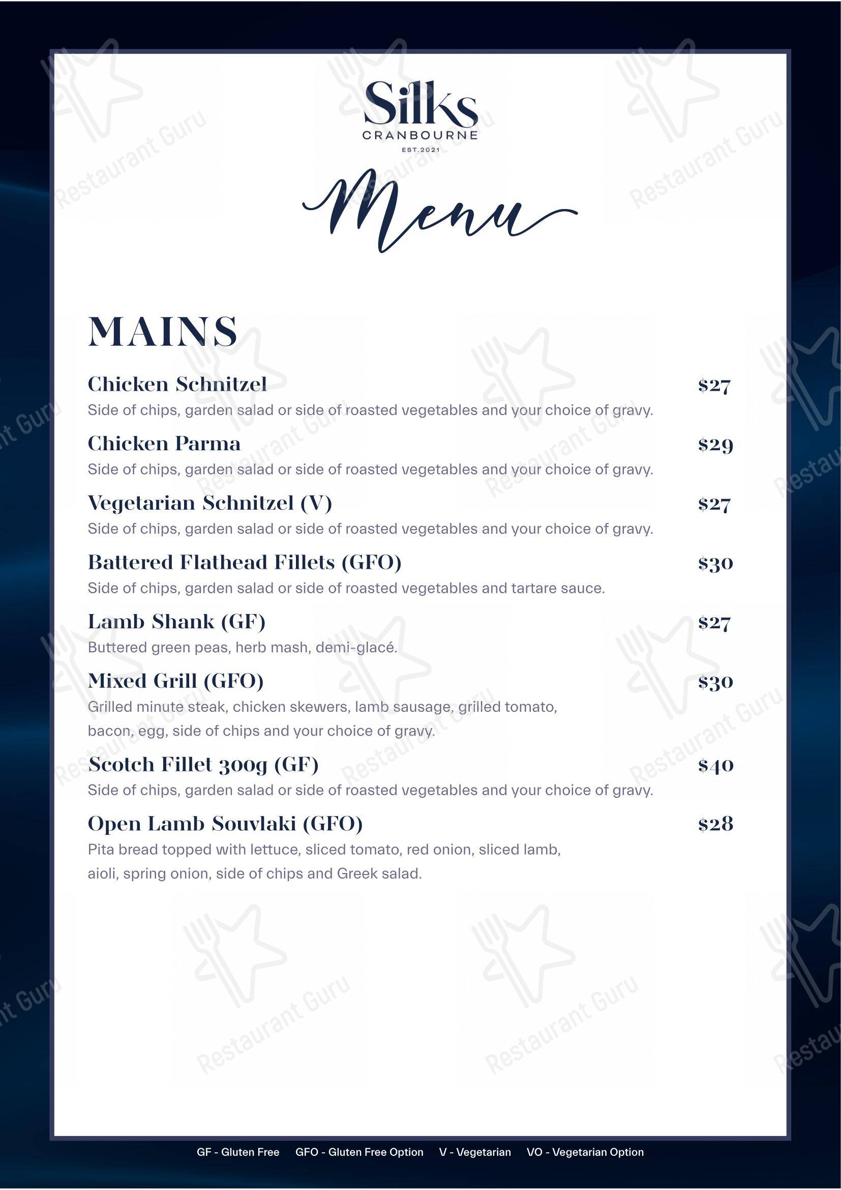 Menu at Silks Cranbourne pub & bar, Cranbourne