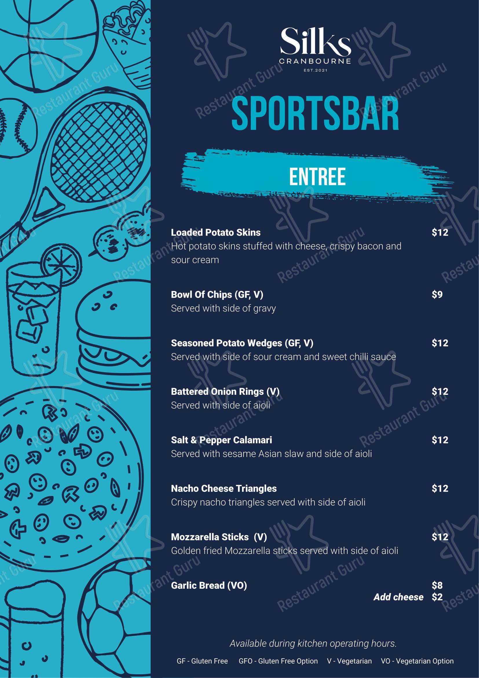 Menu at Silks Cranbourne pub & bar, Cranbourne