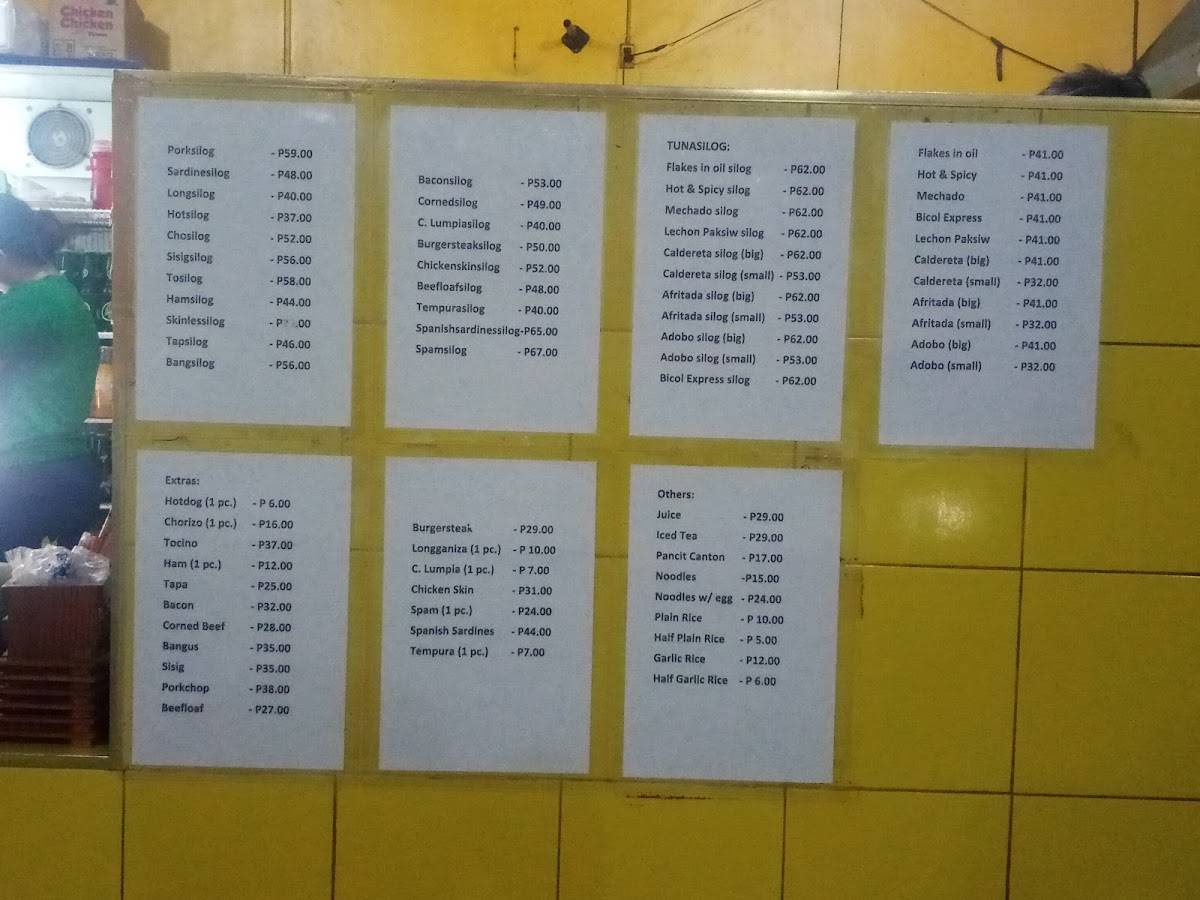 Menu at Silogan ni Gian restaurant, Cebu City, 8V2X+CGV