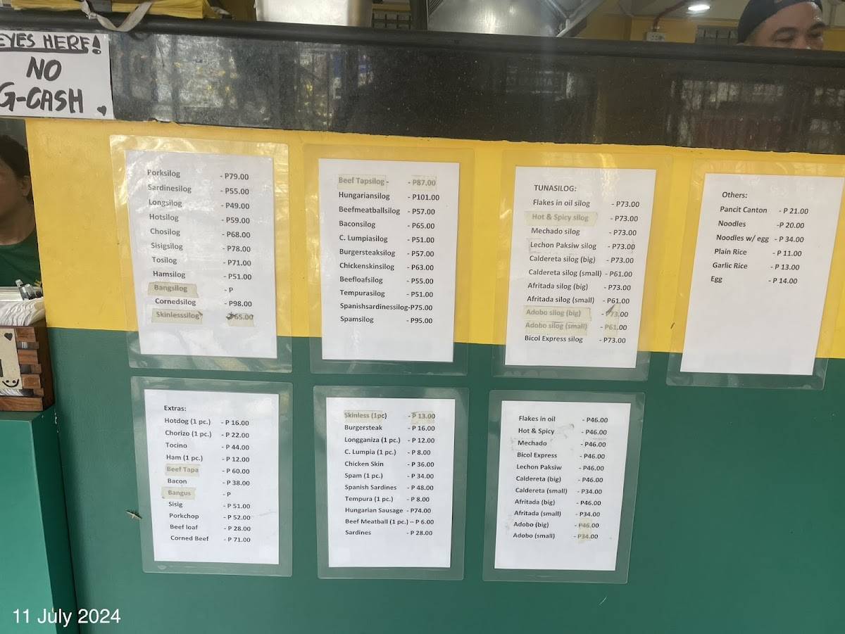Menu at Silogan ni Gian restaurant, Cebu City, 8V2X+FG2