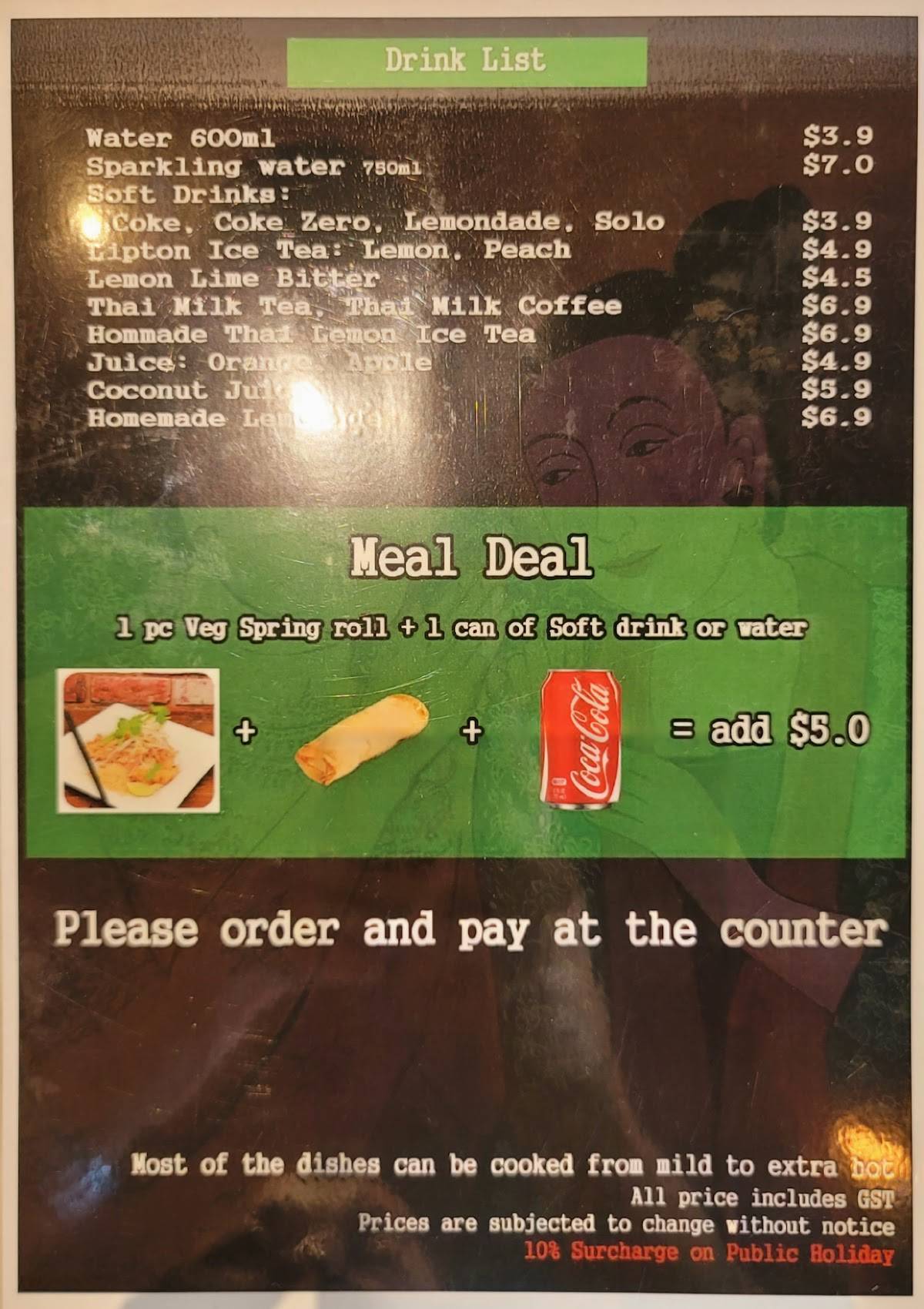 Menu at Silp Thai Claremont restaurant, Claremont