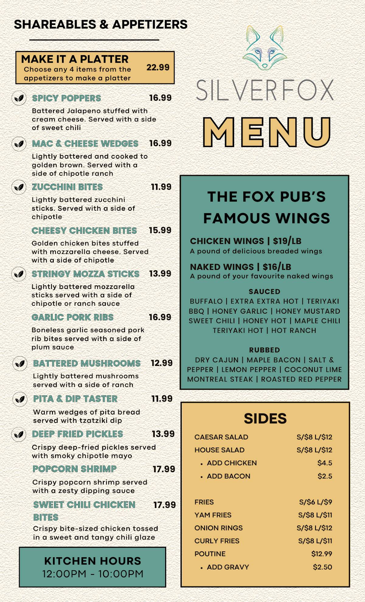 Menu at Silver Fox Pub, Sparwood