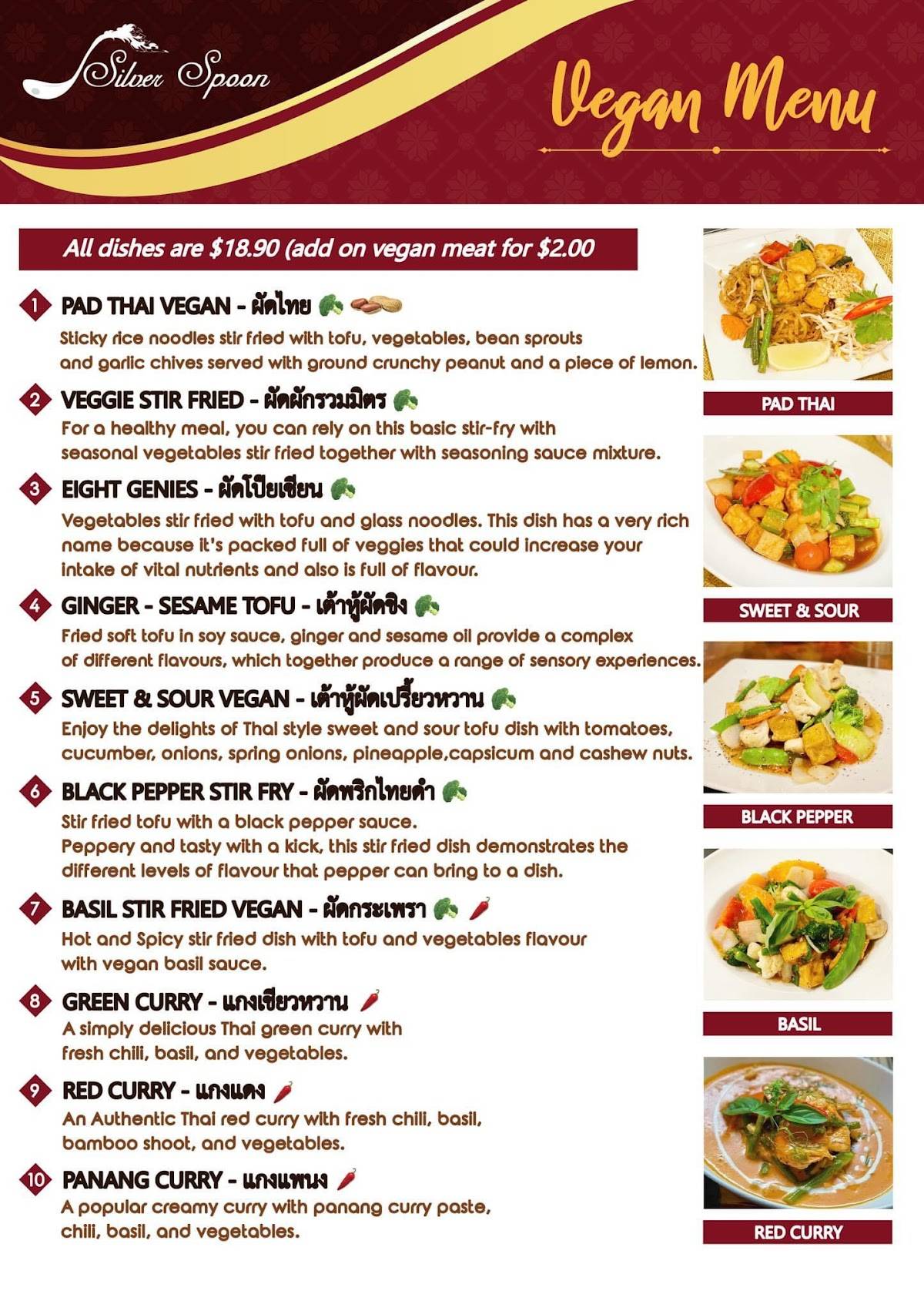 Menu at Silver Spoon Sussex Inlet (Thai Restaurant ), Sussex Inlet
