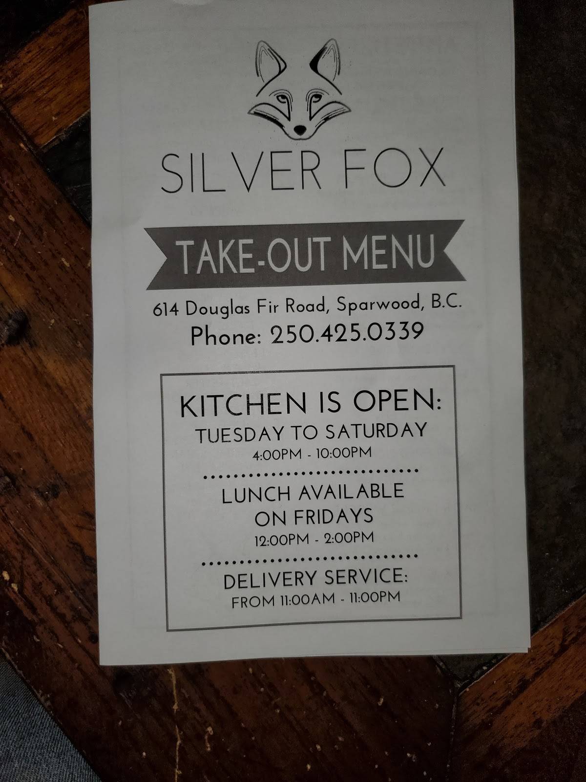 Menu at Silver Fox Pub, Sparwood