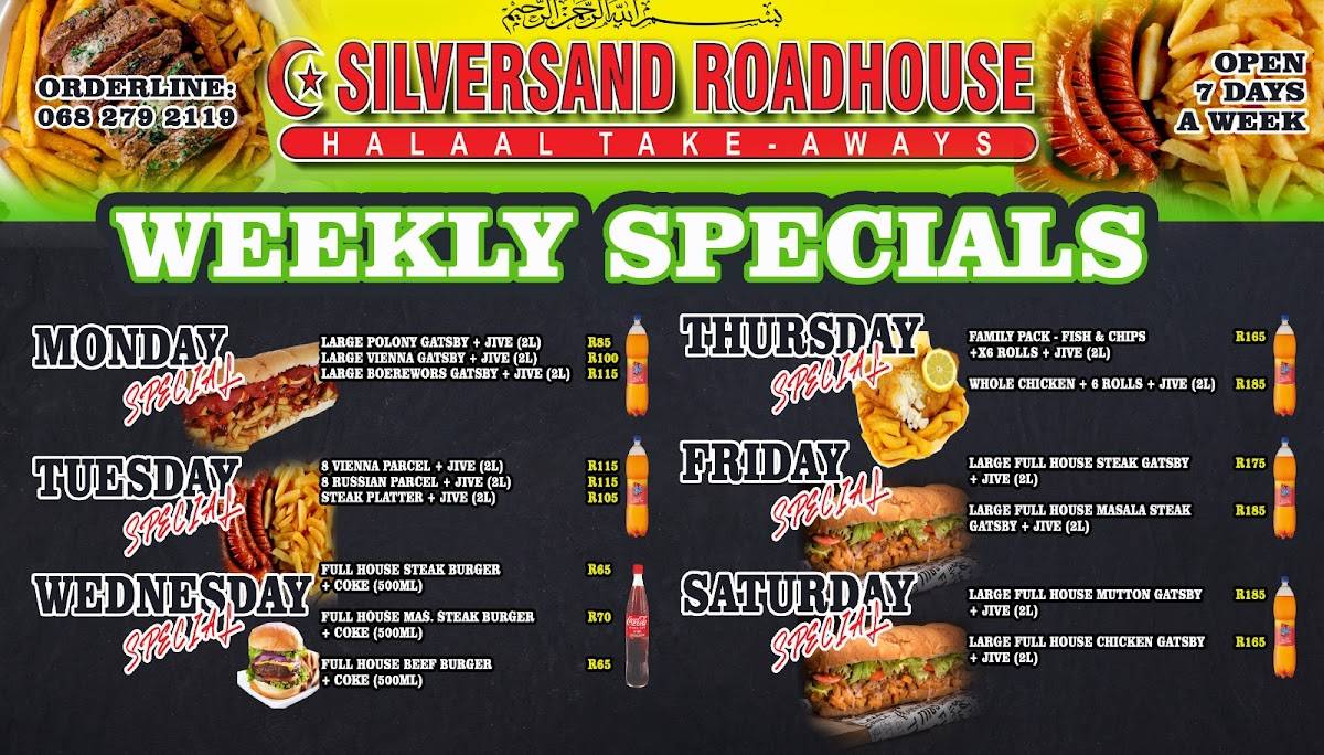 Menu at Silversands roadhouse (Morganstar) restaurant, Cape Town