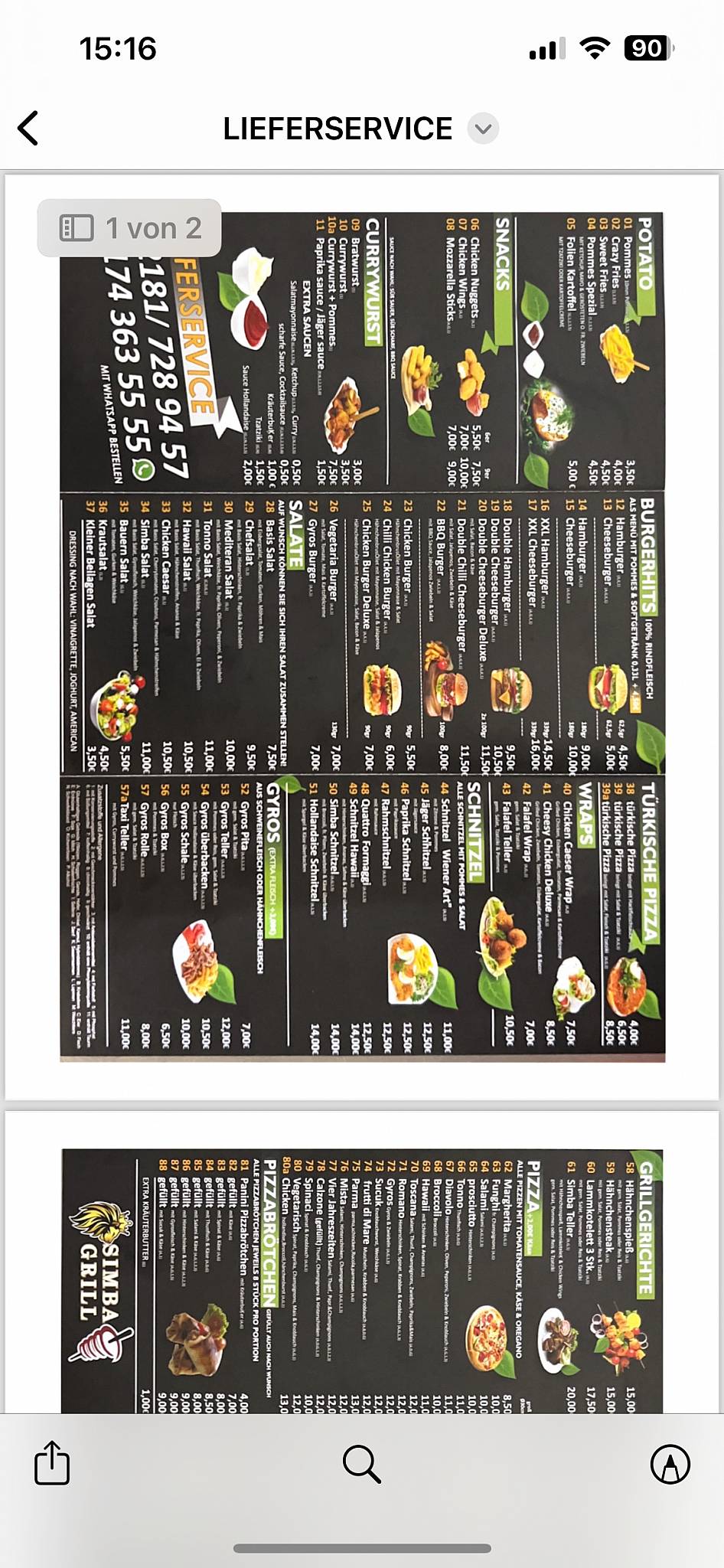Speisekarte von Simba Grill restaurant, Grevenbroich