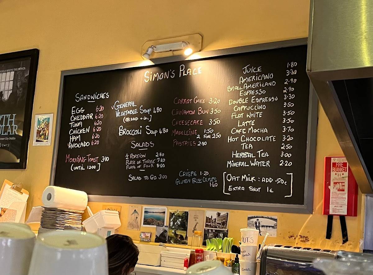 Menu at Simon's Place cafe, Dublin, George's Street Arcade, 22 South ...
