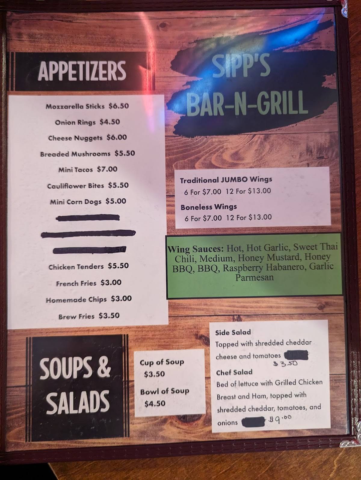 Menu at Sipp's Bar -N- Grill, Cascade