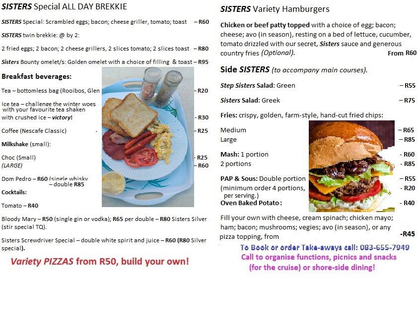 Menu at Sisters Dam Pub (Fully Licensed), Deneysville