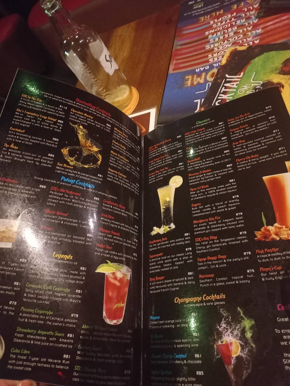 Menu at Six Cocktail Bar, Johannesburg