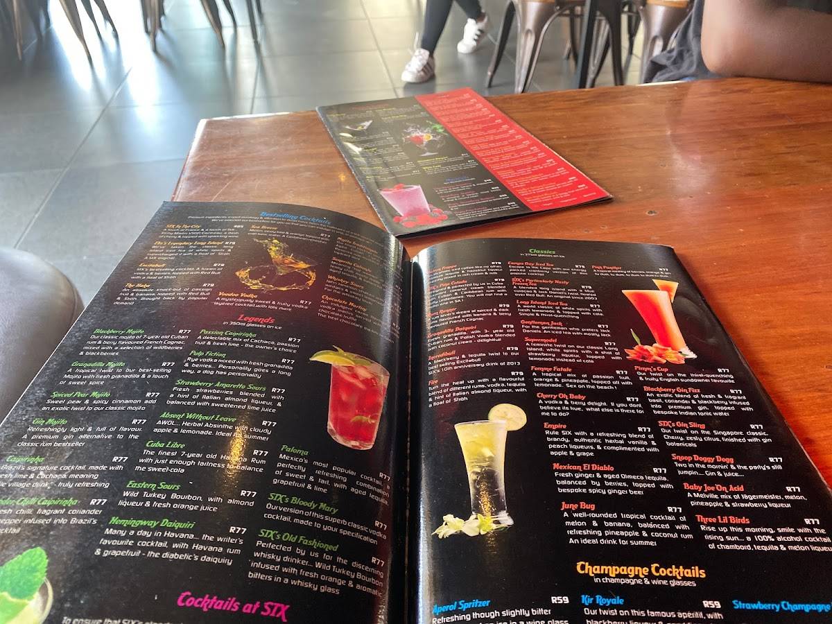 Menu at Six Cocktail Bar, Johannesburg