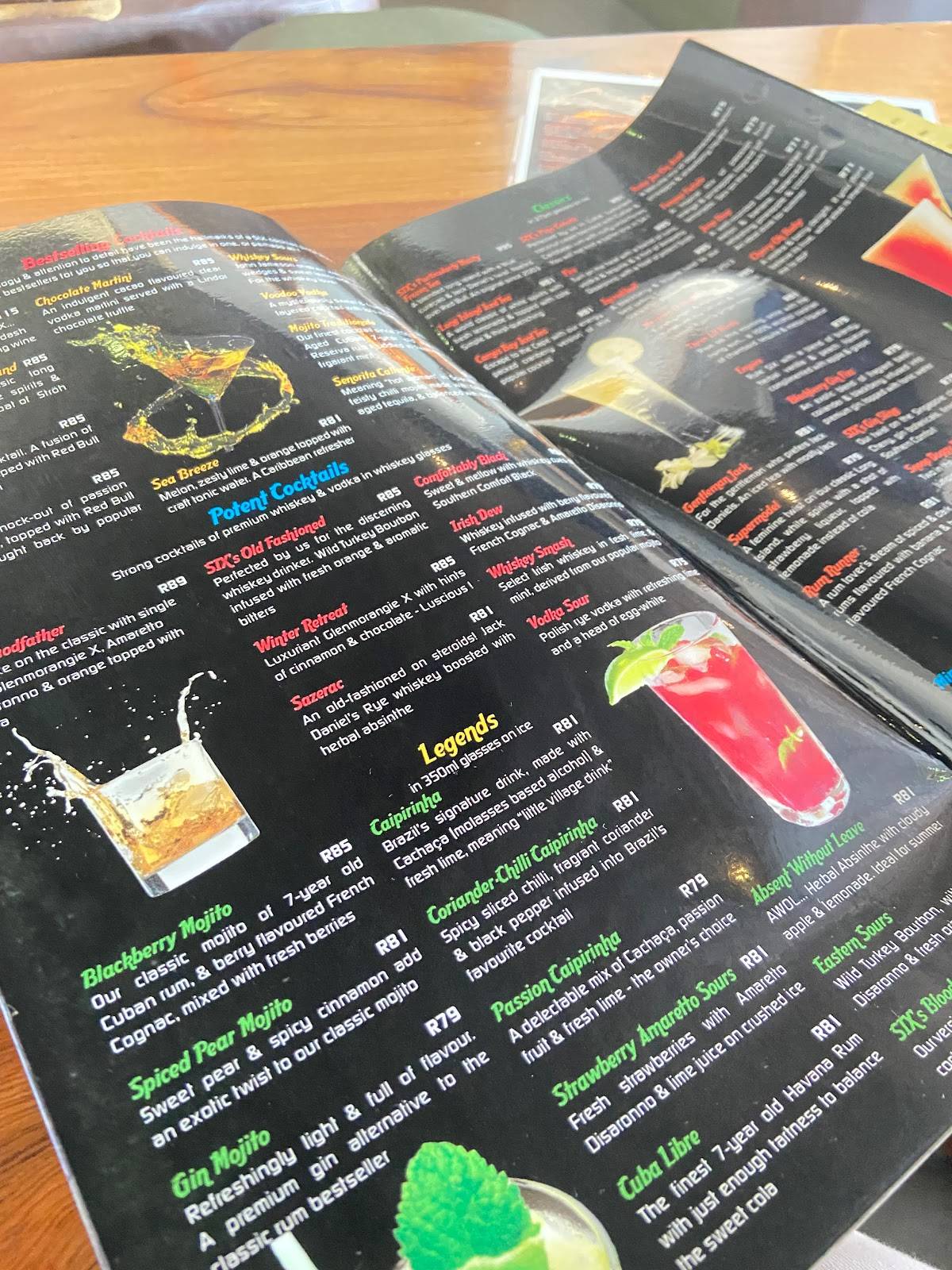 Menu at Six Cocktail Bar, Johannesburg