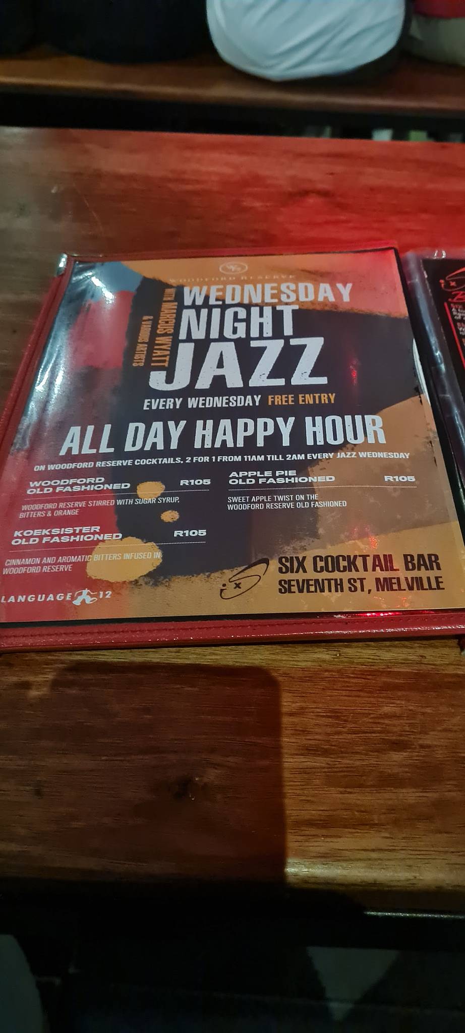 Menu at Six Cocktail Bar, Johannesburg