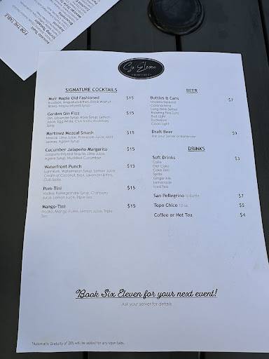 Menu at Six Eleven pub & bar, Martinez